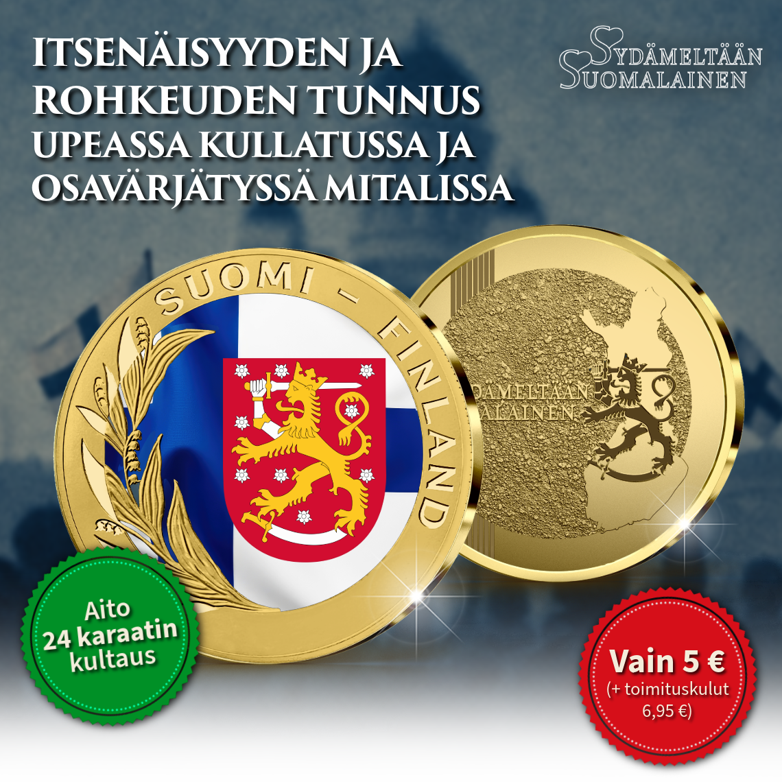 Suomen vaakuna kullattu mitali